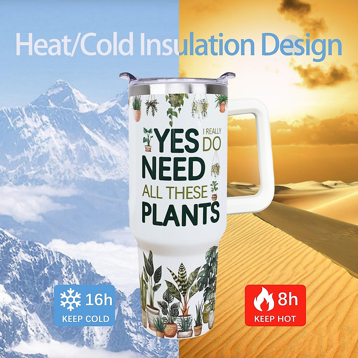 ZNYYZYBA Plant Lover Gifts, Gardening Gifts for Women, Plant Tumbler - Gifts for Plant Lovers, 40 oz Tumbler with Handle and Straw, Reusable Stainless Steel Plant Mug, Plant Lover Gifts for Women