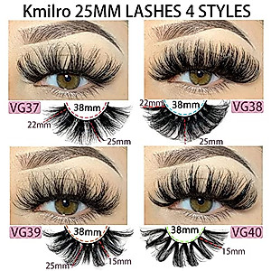 Lashes 25mm Fluffy Mink False Eyelashes Long 20 Pairs Dramatic Thick 3D 5D Faux Mink Lashes 4 Styles 25 mm Wispy D Curl Volume Fake Eyelashes Pack, by Kmilro