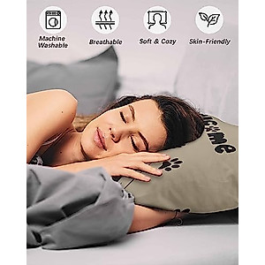 Edwiinsa Funny Cute Cat Pillow Covers Standard Size Set of 2 20x26 Bed Pillow, Black Paws Rustic Retro Beige Plush Soft Comfort for Hair/Skin Cooling Pillowcases with Envelop Closure