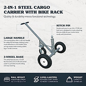 Tow Tuff TMD-800C Adjustable Trailer Dolly with Caster Wheels, Standard, Gray