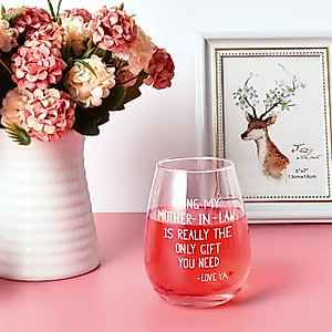 Futtumy Mother in Law Gifts, Mother-in-Law Stemless Wine Glass 15oz, Mother’s Day Gift Birthday Gift Christmas Gift for Mother in Law from Daughter in Law Son in Law