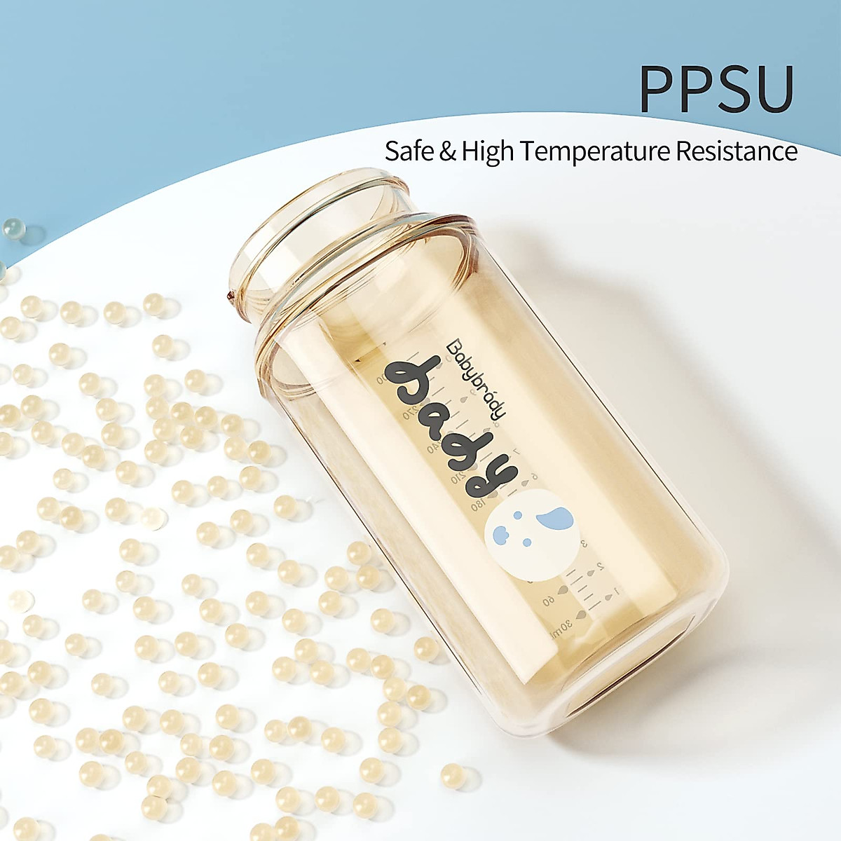 FLYBABY PPSU Sippy Cup with Handles for Toddlers, Weighted Straw Cups Spill Proof, Water Bottle for Kids 1 Year+, 10 Ounce Light Blue