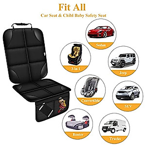 Meolsaek Car Seat Protector, Non-Slip Padded Backing Will Not Leave Imprint, Thickest Carseat Seat Protector for Child Car Seat 2 Pack for SUV, Sedan, Truck, Leather Car Seat (Black)