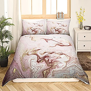 Colorful Marble Duvet Cover Twin Girls Pastel Pink Gold Bedding Set Marble Abstract Art Design Women Comforter Cover Modern Bright Girly Bedding Bedspreads Kids Marble Pattern Print Decor Bed Cover