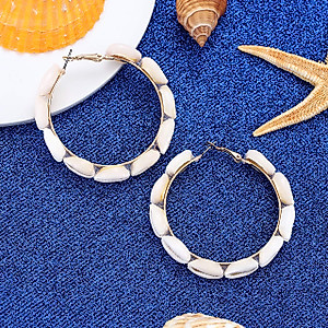 Hoop Earrings For Women Natural Cowrie Shell Beads Hoop Earrings Statement Stud Drop Earrings Bohemia Hawaii Wakiki Beach Jewelry (gold)