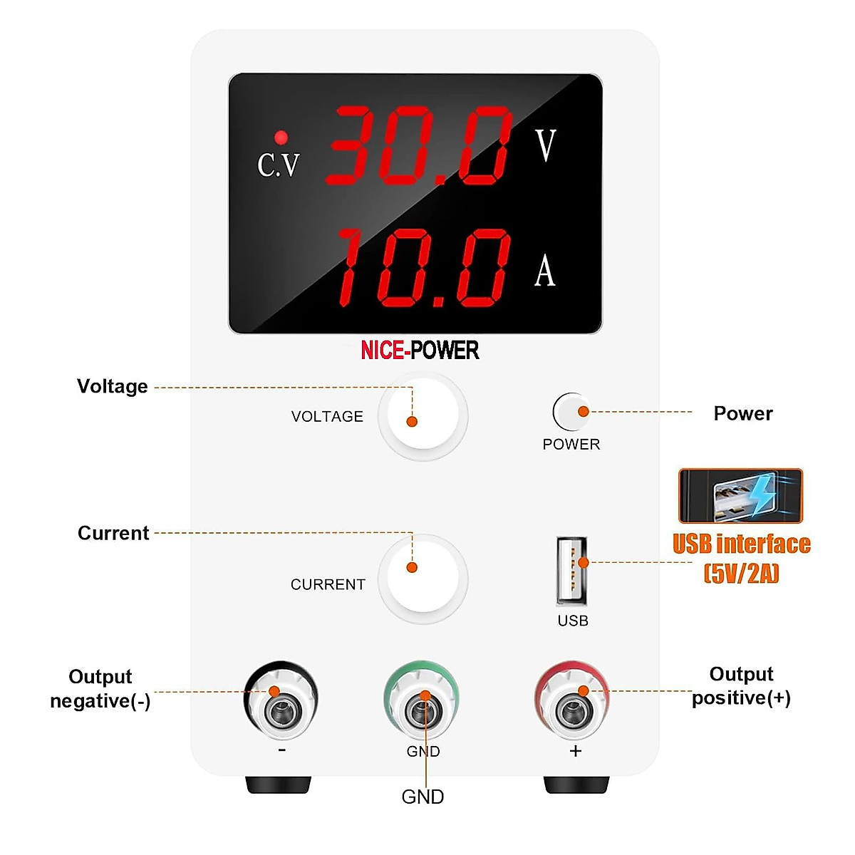 NICE-POWER DC Power Supply Adjustable Variable 3Digital LED Display Adjustable Regulated Switching Power Supply Digital (30V 10A)