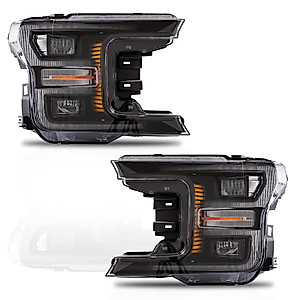 VLAND Headlights Assembly Fit for Ford F150 2018-2020, XL, XLT, Platinum, Lariat, Limited, SSV, King Ranch, Full LED Headlamp with DRL, Sequential Turn Signal, Plug-and-play, Black