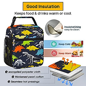 Buringer HOMESPON Reusable Lunch Bag Insulated Lunch Box Bento Cooler Tote with Front Pocket For Office/Outdoor (Color dinosaurs)