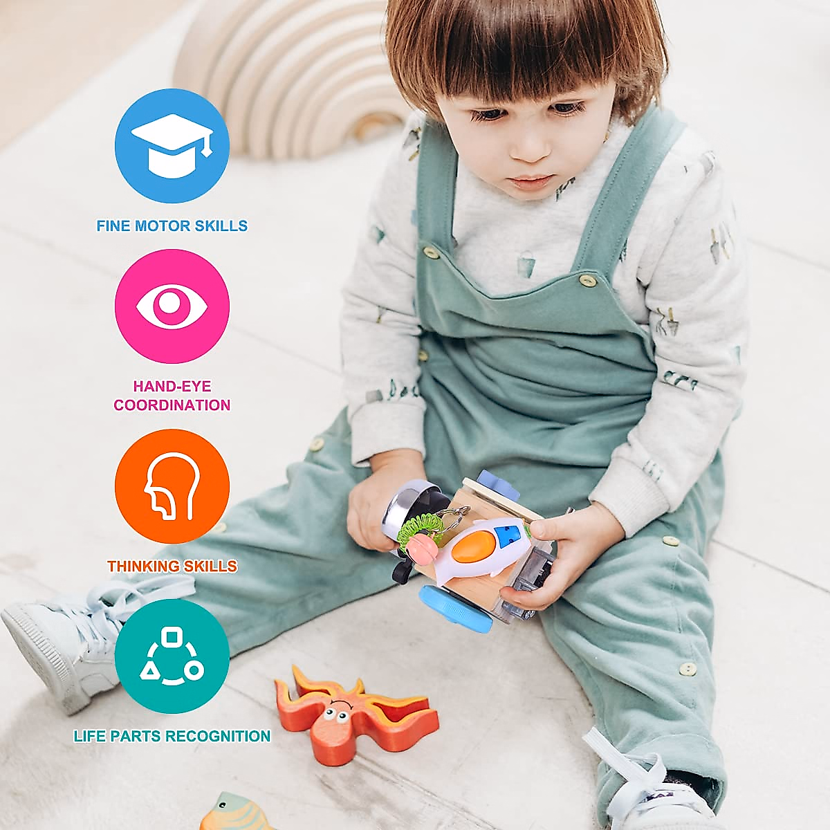 Toddler Travel Toys - Busy Cube for Toddler Travel Toys for Toddlers 1 2 3 Years Old Autism Sensory Toys Busy Activity Board Educational Learning Toys, Fidget Cube for Kids, 7 in 1 Activity Cube Set