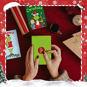 Fabelly Grinchs Christmas Cards, Set of 30 Christmas Cards Boxed with Envelopes and Stickers, 6 x 4 Inch 6 Assorted Designs Holiday Cards - Greeting Cards for Kids Boys Girls Adults