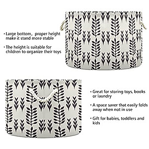 ALAZA Floral Ethnic Leaf Vintage Beige Storage Basket Gift Baskets Large Collapsible Laundry Hamper with Handle, 20x20x14 in