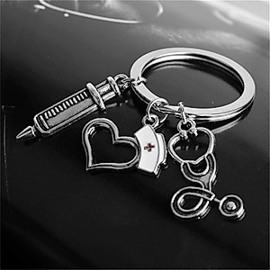 CHUXI Nurse Keychain Nurse Cap Stethoscope Syringe Pendant Keyring for Doctor Nurse Appreciation Graduation Gifts