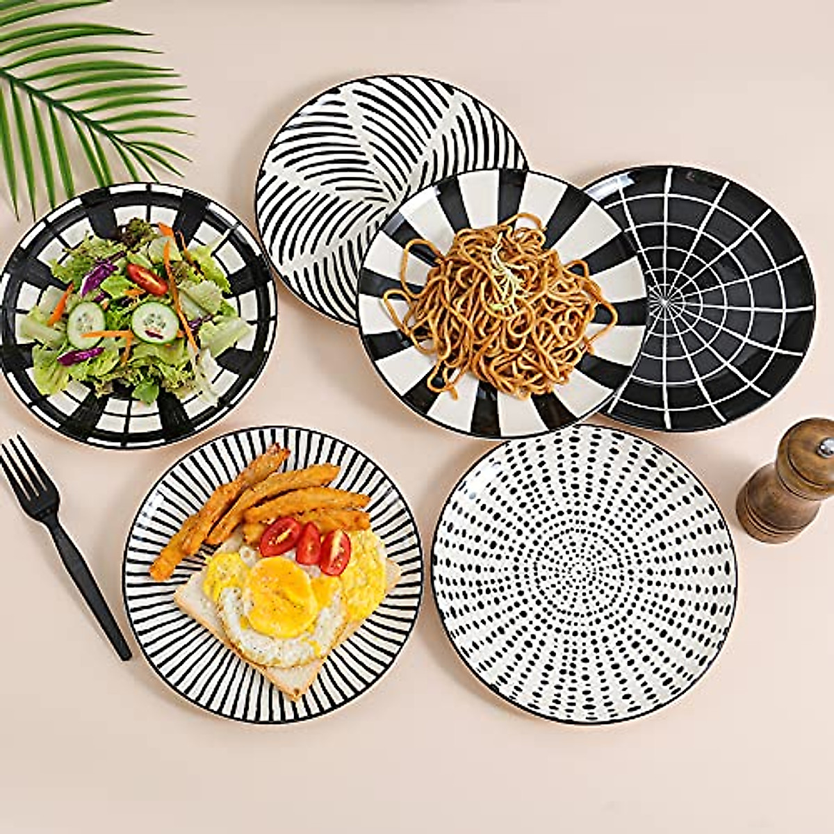 AHX Black Plate Set 8 Inch - Salad Plates | Dessert Appetizer Plates - Porcelain Lunch Plates - Set of 6 - Dishwasher and Microwave Safe