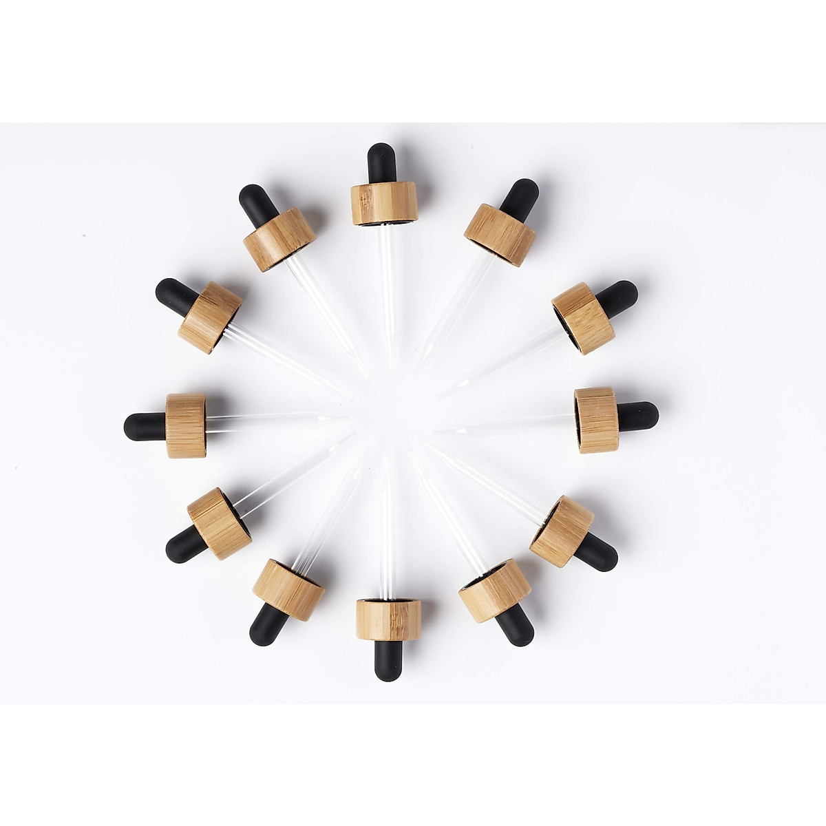 Focus Nutrition 12 Pack Black Coated Boston Round Essential Oils Aromatherapy Glass Bottles Jar With Bamboo dropper cap, 1oz