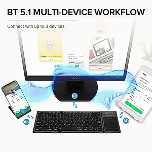 DeLUX Full Size Folding Keyboard 78 Keys, Wireless Bluetooth Keyboard with 2-in-1 Touchpad, Portable Travel Multi-Device and Multi-System Keyboard (KF17)