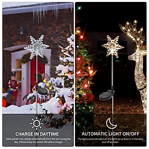 Glintoper 4 Pack Solar Christmas Snowflakes Figurine Lights, Outdoor Solar Powered Snowflake Decorative Lights with Garden Stakes, Warm White LED Xmas Lighting Yard Stake for Path Lawn Patio Decor