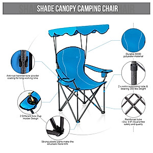 ALPHA CAMP Camp Chairs with Shade Canopy Chair Folding Camping Recliner Support 350 LBS - Cyan Blue