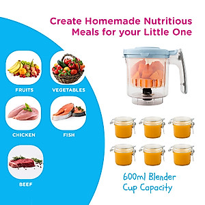 EVLA'S Baby Food Maker, Steamer, Blender, Baby Food Processor for Healthy Homemade Baby Food in Minutes, Touch Screen with 6 Reusable Food Pouches, Baby Registry Essential, Blue