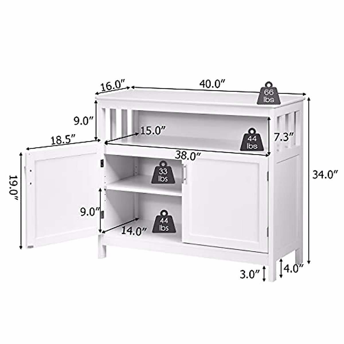 Giantex Kitchen Buffet Sideboard, Wooden Storage Server Cupboard Cabinet, Dining Room Living Room Bar Furniture 2-Door Console Table w/ 5-Position Adjustable Shelf & Open Shelf Drawer Cabinets (White)