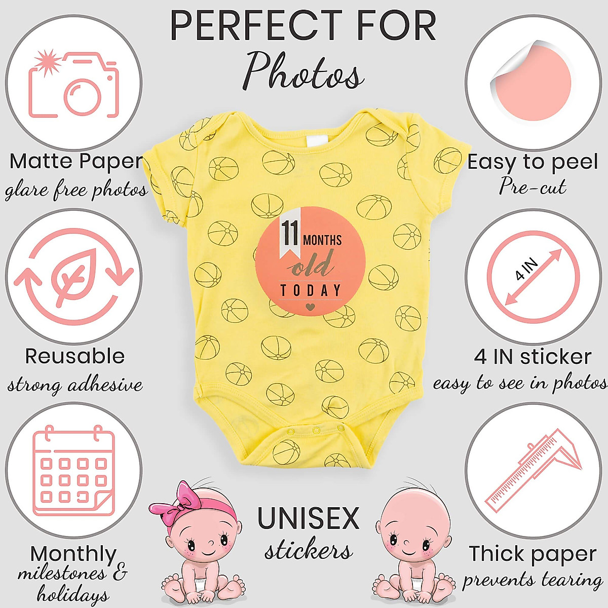 Baby Milestone Stickers Boy Girl - Premium Set of 30 Newborn Infant Monthly Growth Stickers - 1 Photo Album Memory Registry Cute Baby Shower Gift Birthday- Baby Memory Book with Keepsake Box for Mommy