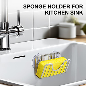 Sponge Holder for Kitchen Sink with Suction Cups - Sink Caddy Organizer for Sponges, Scrubbers, Dish Brush, Soap - Bathroom, Kitchen Sink Accessories & Essentials - 304 Stainless Steel, NeverRust