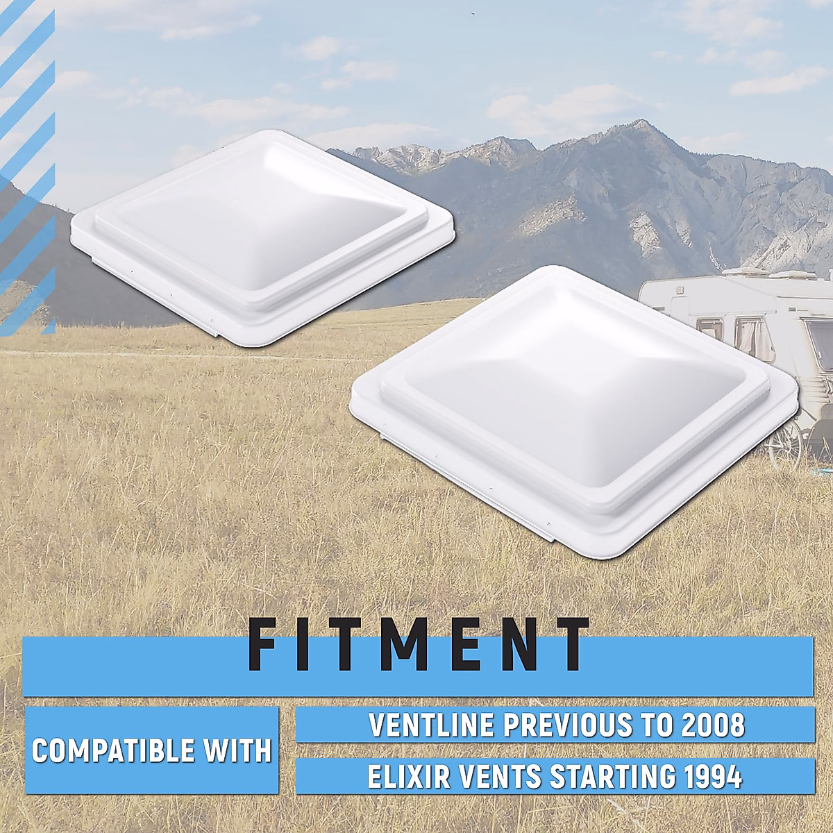 HECASA 2Pcs 14" RV Roof Vent Cover Compatible with Ventline Previous to 2008 and Elixir Vents Starting 1994 PP Vent Lid Polycarbonate White