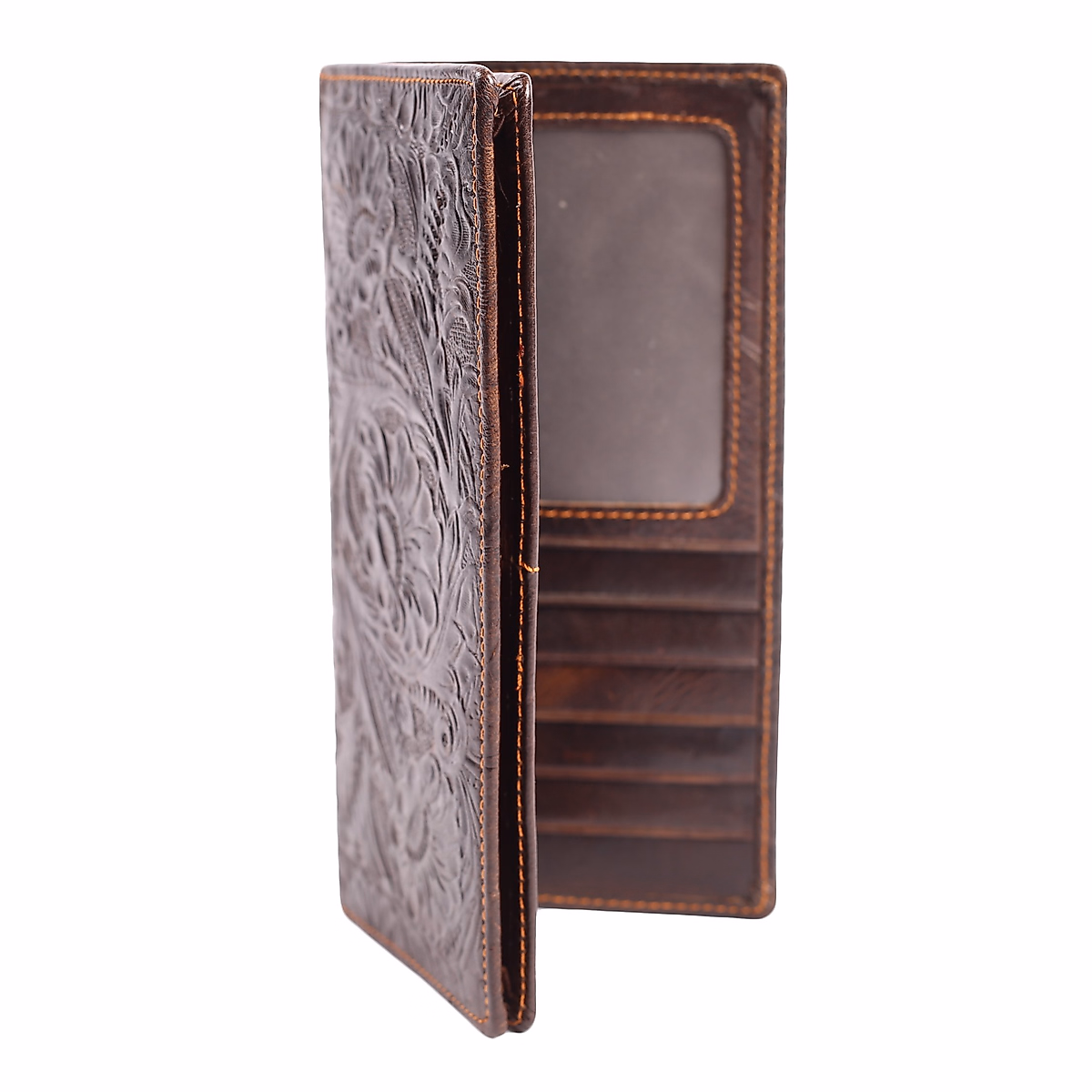 Womens Ladies Genuine Leather Wallet Long Embossing Bifold Wallet Clutch Purse (Coffee)