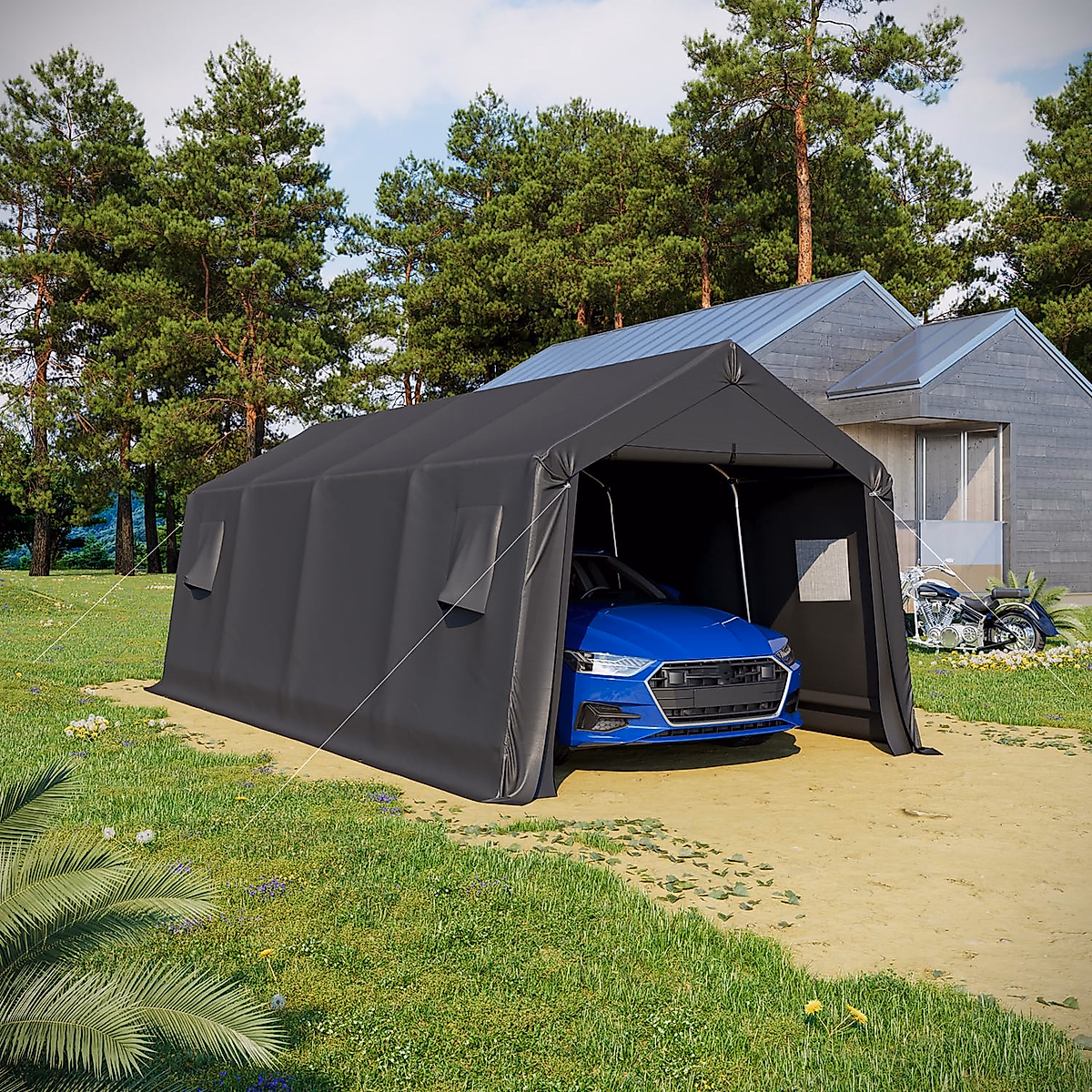 MELLCOM 10 x 20 FT Heavy Duty Carport, Portable Garage with All-Steel Metal Frame & Vents, Anti-Snow Car Canopy Outdoor Storage Shelter shed for Car, Truck, Boat