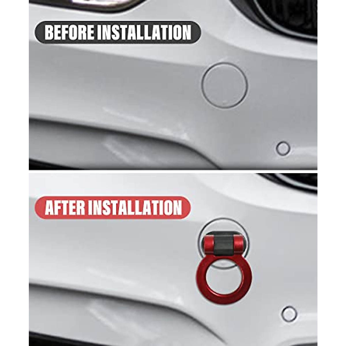 ESEWALAS Car Tow Hook Car Sticker,Tow Hook Kit Car Decorations Sticker,Ring Track Racing Style Decorative Trailer Tow Hook,Bumper Trailer Sticker (ONLY Decoration) (Red)