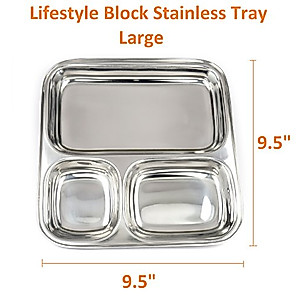 Lifestyle Block Stainless Steel Eco Friendly Compartment Stainless Steel Food Tray Large Divided Camping Plate