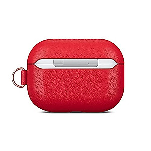 FooYin Leather Case for AirPods Pro, Portable AirPods Pro Case with Keychain and Strap, Cover with Protective Microfiber Lining Design - Red