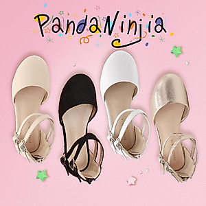 PANDANINJIA Girls Gold Dress Shoes Flats Wedding Party School Toddler Little Kids Ankle Strap Ballet Flats Sandals(Gold, 2 M US Little Kid)