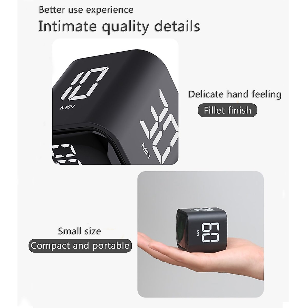 Teknoluzor Digital Cube Pomodoro Timer Productivity Timer kitchen Timer Desk Timer 5/10/30/60min & Custom Countdown, Vibration & Adjustable Sound Alarm,for Task Work Cooking ADHD Kids Studying (White)