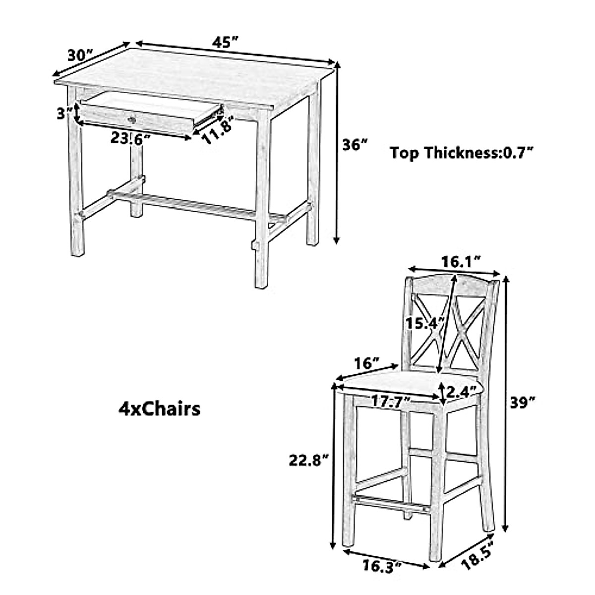 JIVOIT Counter Height 5-Piece Dining Table Set with 4 Upholstered Chairs, Solid Wood Casual Kitchen Set with 1 Storage Drawer, Save-Space Dining Table Set for 4 (White+Beige 001)