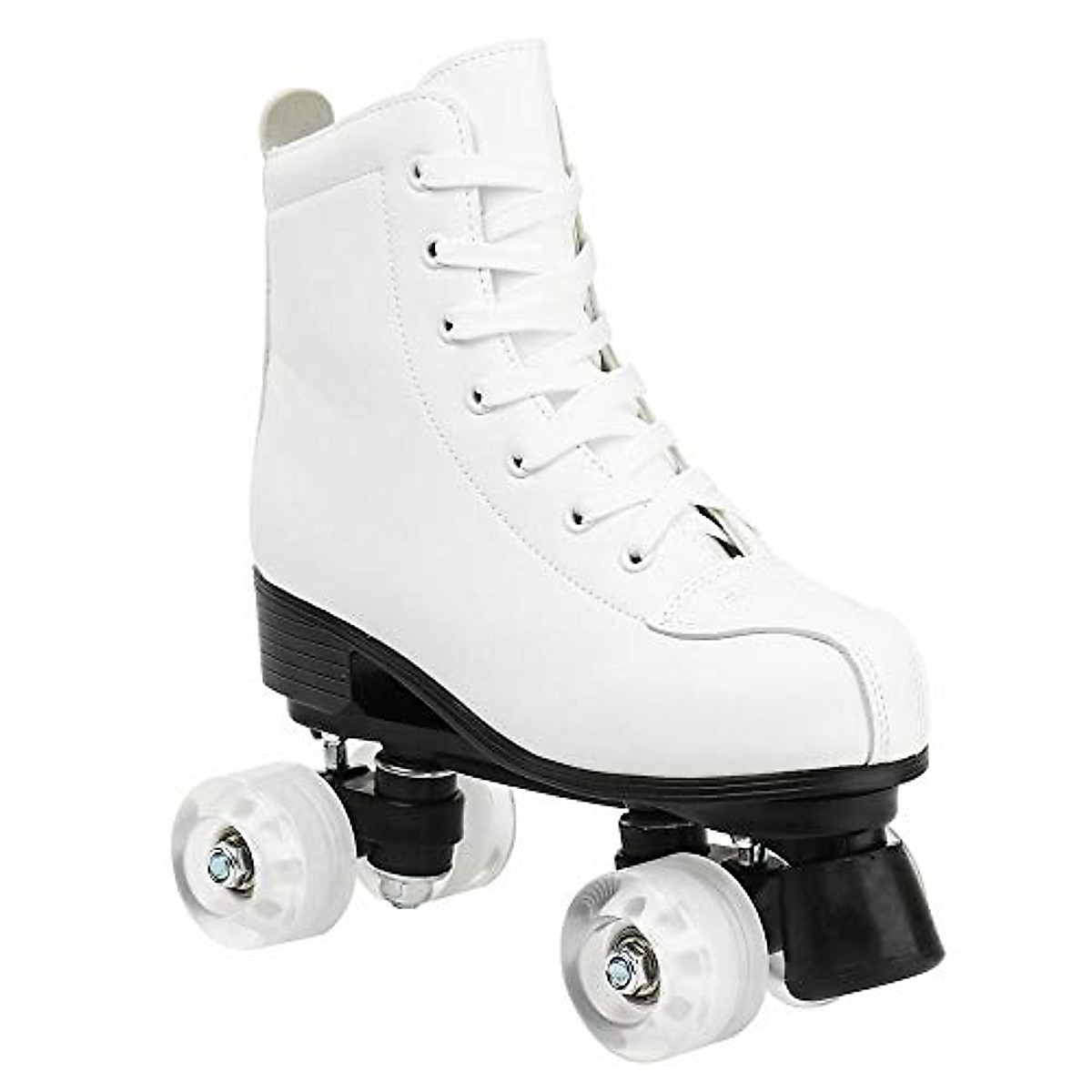 Comeon Women Roller Skates PU Leather High-top Roller Skates Four-Wheel Roller Skates Double Row Shiny Roller Skating for Indoor Outdoor (White Flash,9 M US)