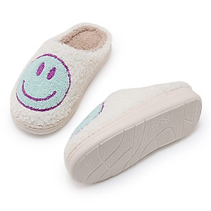 V-CEN Smile Face Slippers for Kids Happy Face Slippers for Girls Boys Soft Plush Warm Slipper Anti-Slip Winter Fluffy House Shoes Soft Memory Foam Comfort Cotton Kids Slippers Indoor and Outdoor
