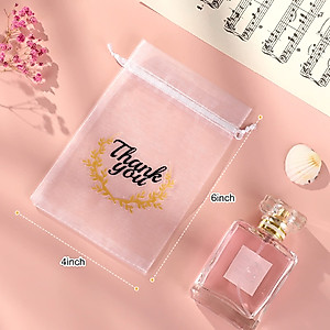 Hopttreely Small Thank You Bags Sheer Organza Bags, 100Pcs Wedding Favor Bags with Drawstring, 4X6 Jewelry Gift Bags for Party, Jewelry, Christmas, Festival, Makeup Mesh Favor Bags (White)