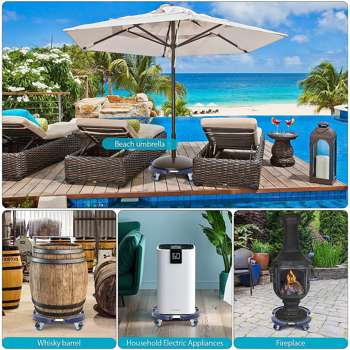 VANCASTLE Plant Caddy Plant Stand with Wheels, Heavy Duty Plant Roller Base 15-22 Inch Adjustable，Palnt Wheel Base 440 LBS, Large Potted Planter Cart Dolly for Flower Mover, Blue, 1 Pack