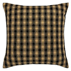 Cackleberry Home Black and Tan French Check Decorative Square Throw Pillow Case Covers Woven Cotton 18 x 18 Inches, Set of 2