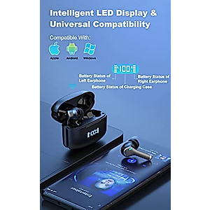 Wireless Earphones, Eranova Bluetooth Earbuds 4 Mics ENC Noise Canceling 30H Playtime IPX6 Waterproof Deep Bass Touch Control USB-C Fast Charge in-Ear Headphones for iPhone Android Sports Black