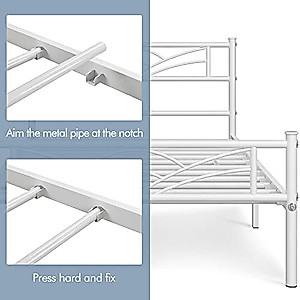 Yaheetech Twin Size Bed Frame Metal Platform Bed Mattress Foundation with Cloud-Inspired Design Headboard/Footboard/Ample Under Bed Storage/No Box Spring Needed/Twin Size White