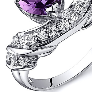 PEORA Amethyst Heart Promise Ring in Sterling Silver, 1 Carat total, Comfort Fit, Size 7