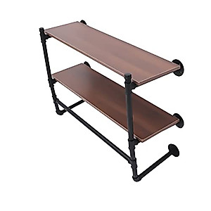 Gdrasuya10 Wall Mounted Clothes Rack with Shelf, Industrial Retail Garment Rack Display Rack Metal Cloths Rack Space-Saving Clothing Storage Rack for Commercial Home, (2-Tier,36.22 x 9.84 x 21.64 in)