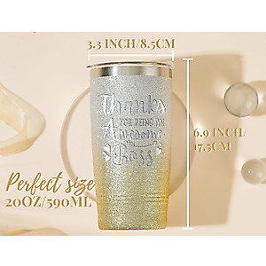 Onebttl Boss Gifts for Women, Thanks for Being An Awesome Boss, Appreciation Thank You Gifts for Boss Lady, Managers, Supervisors, Team Leaders, Wine Tumbler 20Oz, Glitter Gold & Silver