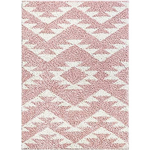 Well Woven Madison Shag Edona Pink Moroccan Tribal 5'3" x 7'3" Area Rug, 5 ft 3 in x 7 ft 3