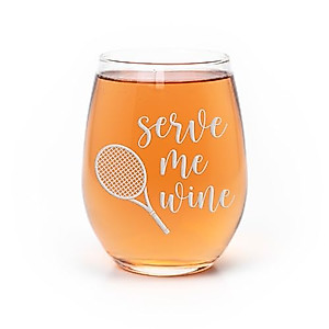 Serve Me Wine Tennis Stemless Wine Glass - Tennis Gift, Tennis Wine Glass, Tennis Player Gift, Tennis Coach Gift, Tennis Mom, Tennis Team Gift
