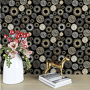 ReWallpaper Art Deco Night Black and Gold Peel and Stick Wallpaper for Bathroom 17in X 20ft Modern Wall Paper Peel and Stick Vinyl Black and Gold Contact Paper Waterproof Wrap for Cabinets Walls