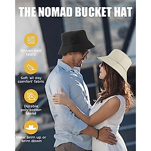 Unisex Bucket Hat for Women Men Cotton Summer Sun Beach Hat, Denim Packable Fisherman Cap for Casual, Trips, Sports, Black, M/L