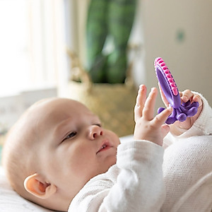 Nuby Geo Zoos Massaging Teether - Baby Teething Toy - Soft Easy Grip - 3+ Months - Purple Octopus