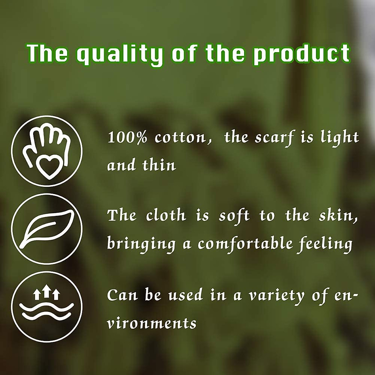 100 percent Cotton Military Shemagh Arab Tactical Desert Keffiyeh Thickened Scarf Wrap for Women and Men, Army Green, One Size